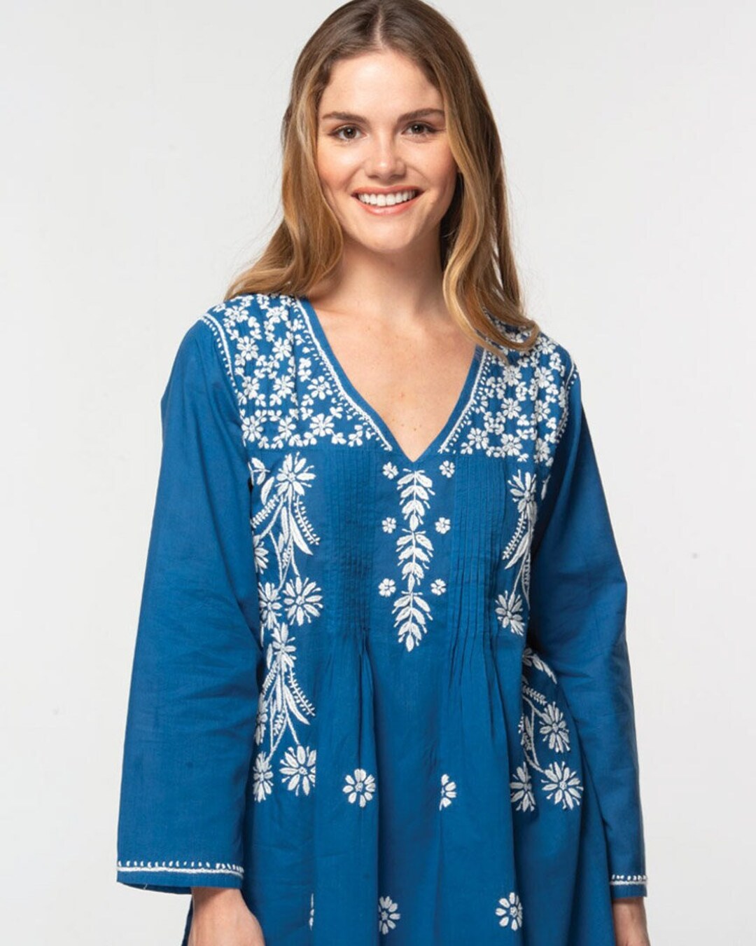 Divya Blue Hand Embroidered Tunic - Etsy