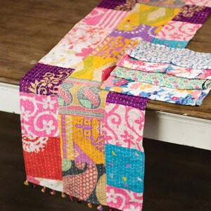 Kantha Up-cycled Sari Table Runner - Assorted Colors - Etsy