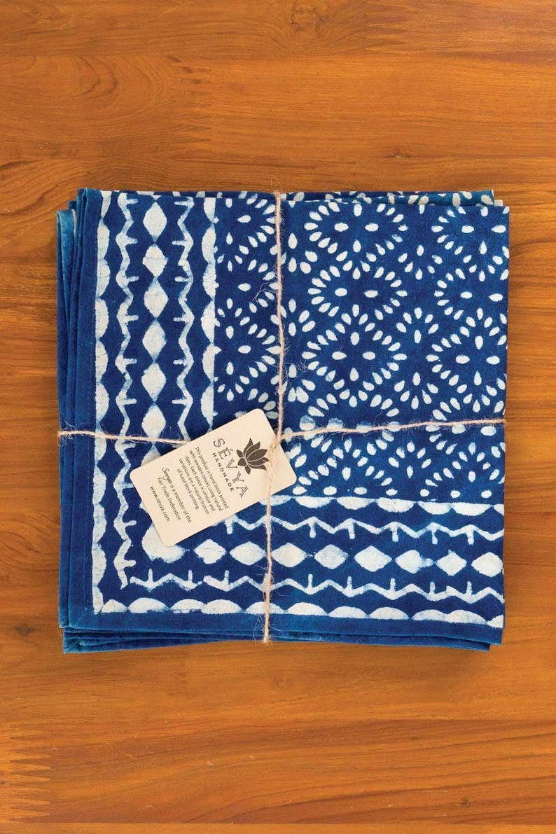 Indigo Blue and White Geometric Block Print Cloth Napkins: Set of 4 - Etsy