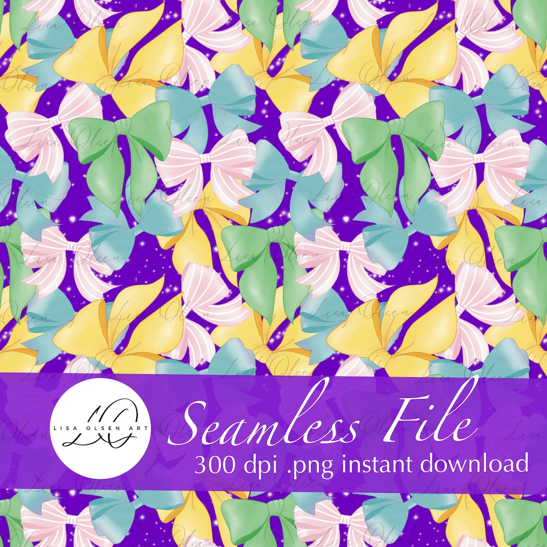 Purple Sparkle Bows Seamless Digital Print 300 DPI PNG Instant Download ...