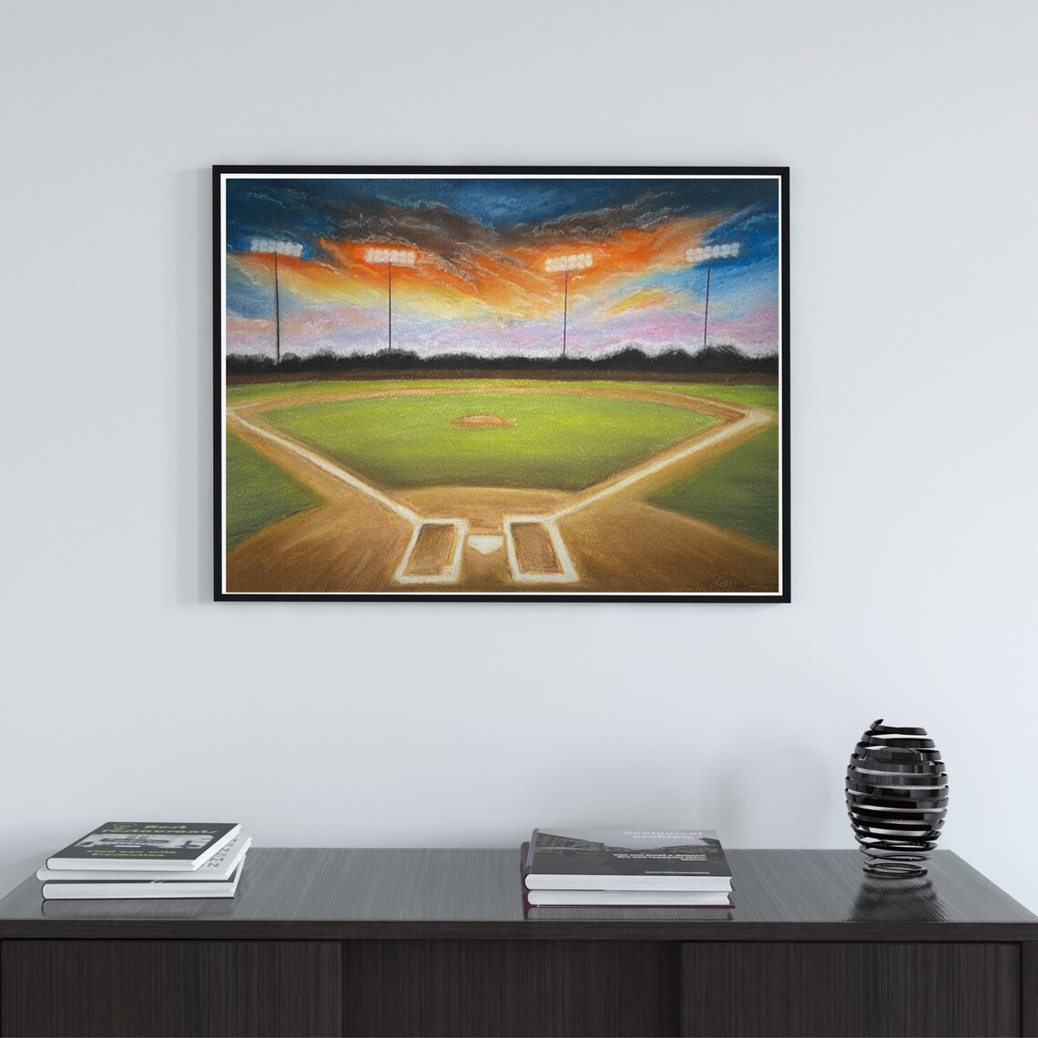 Baseball Field Oil Pastel Fine Art Print Sports for Man - Etsy