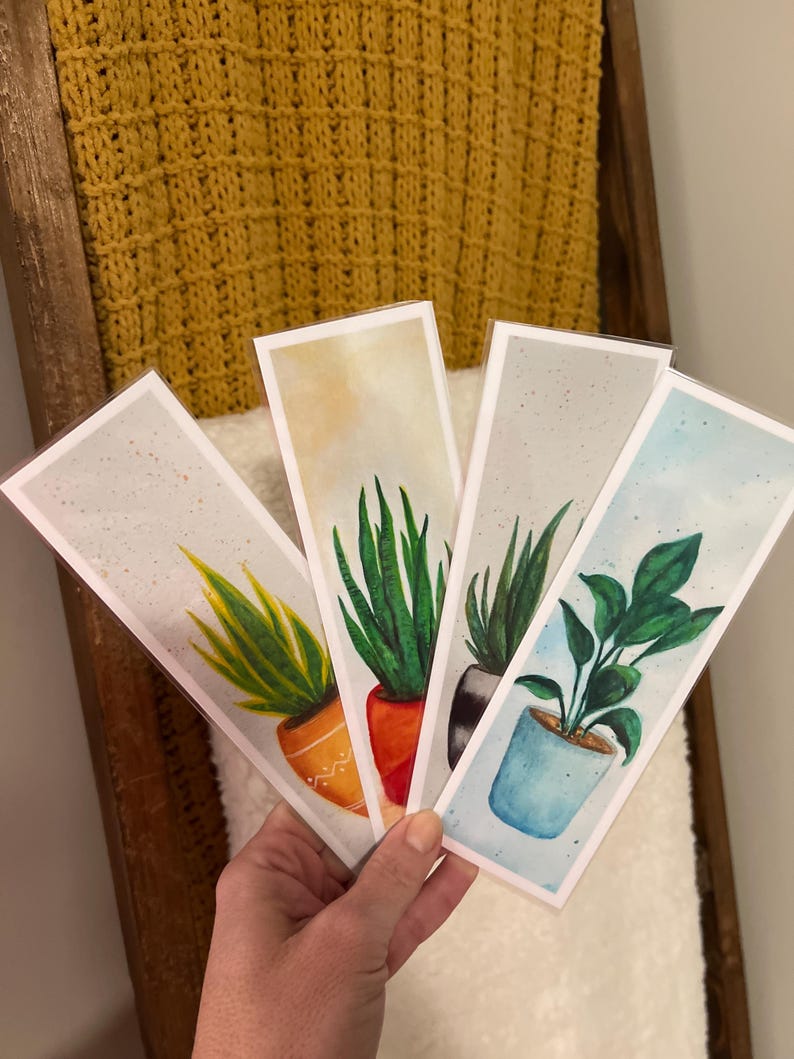 Watercolor Houseplant Laminated Bookmarks, Original Art - Etsy