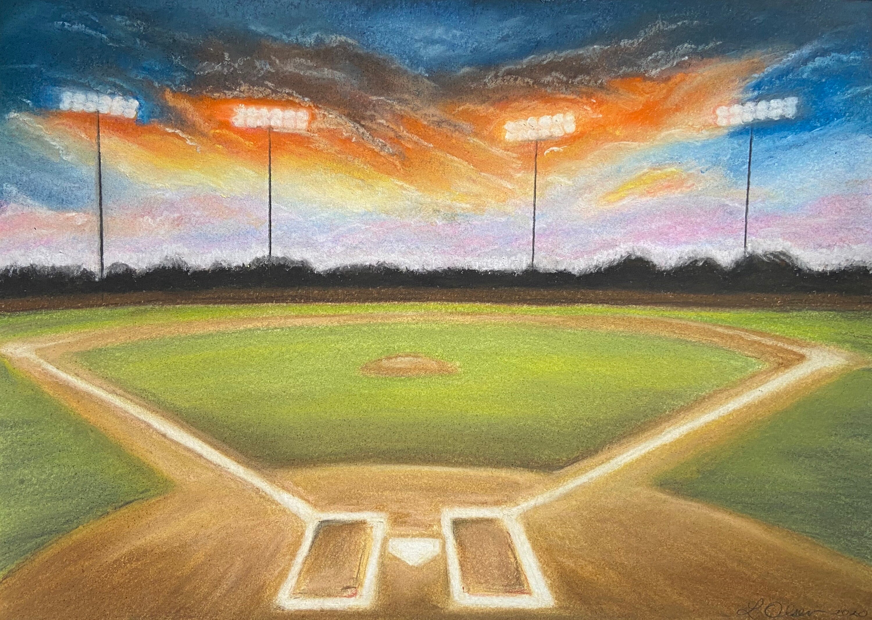 Baseball Field Oil Pastel Fine Art Print, Sports, for Man, Softball ...