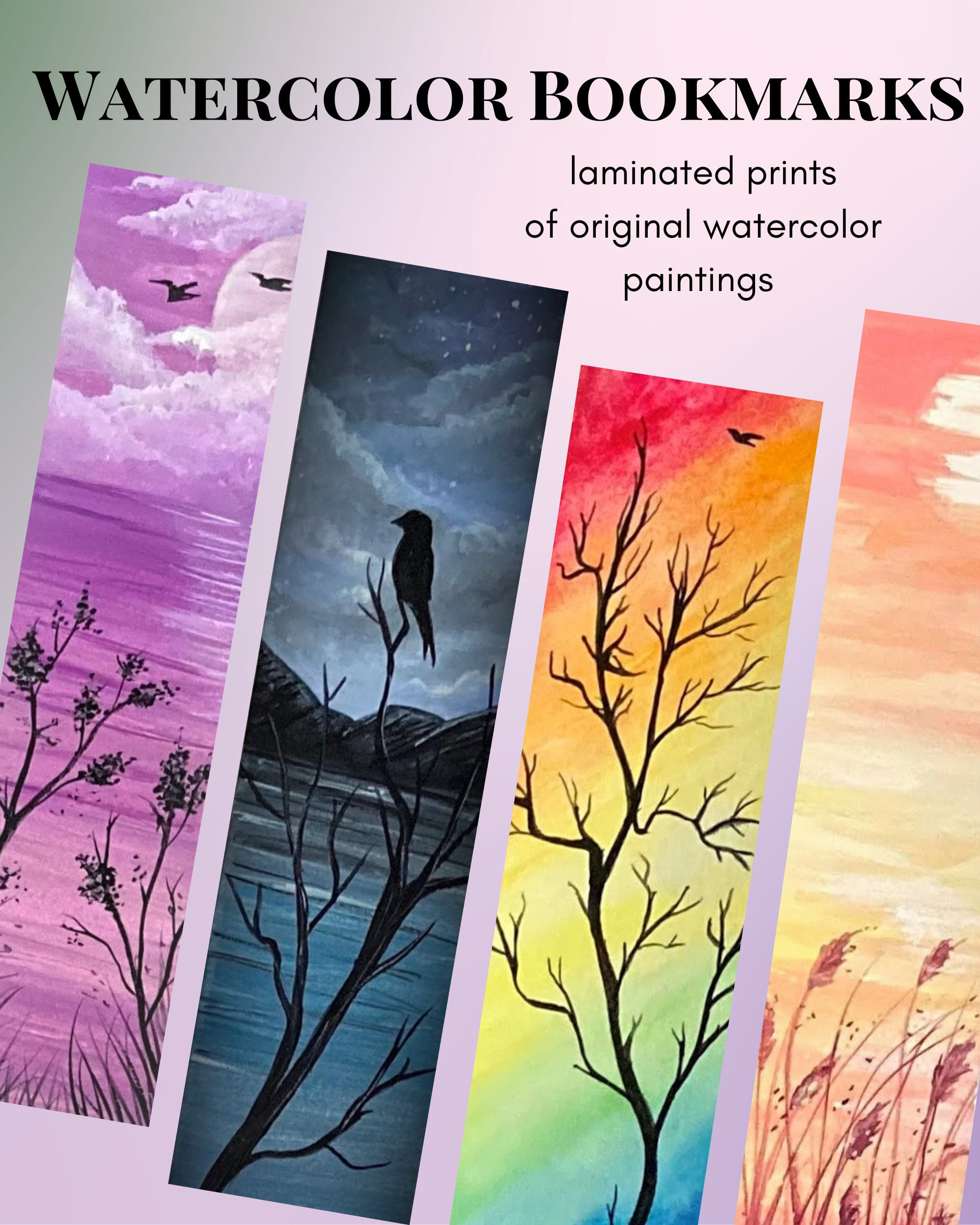Watercolor Bookmarks, Laminated Fine Art Prints, Nature Landscape ...