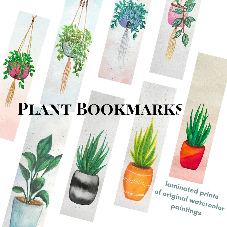 Watercolor Houseplant Bookmarks, for Plant Lover, Potted Plant Art ...