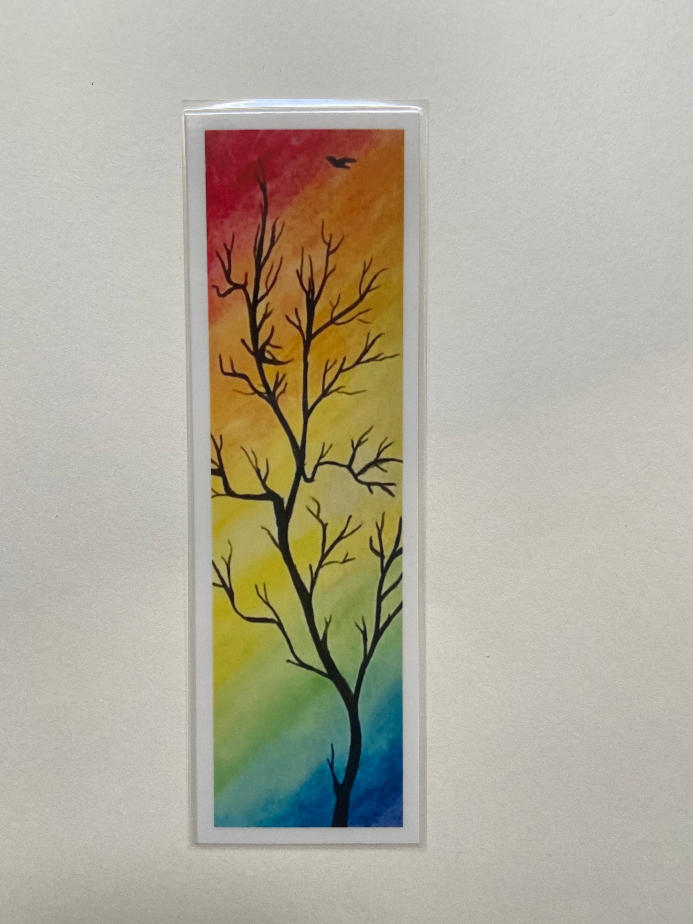 Watercolor Bookmark Rainbow Tree, Print of Original Artwork, Laminated ...