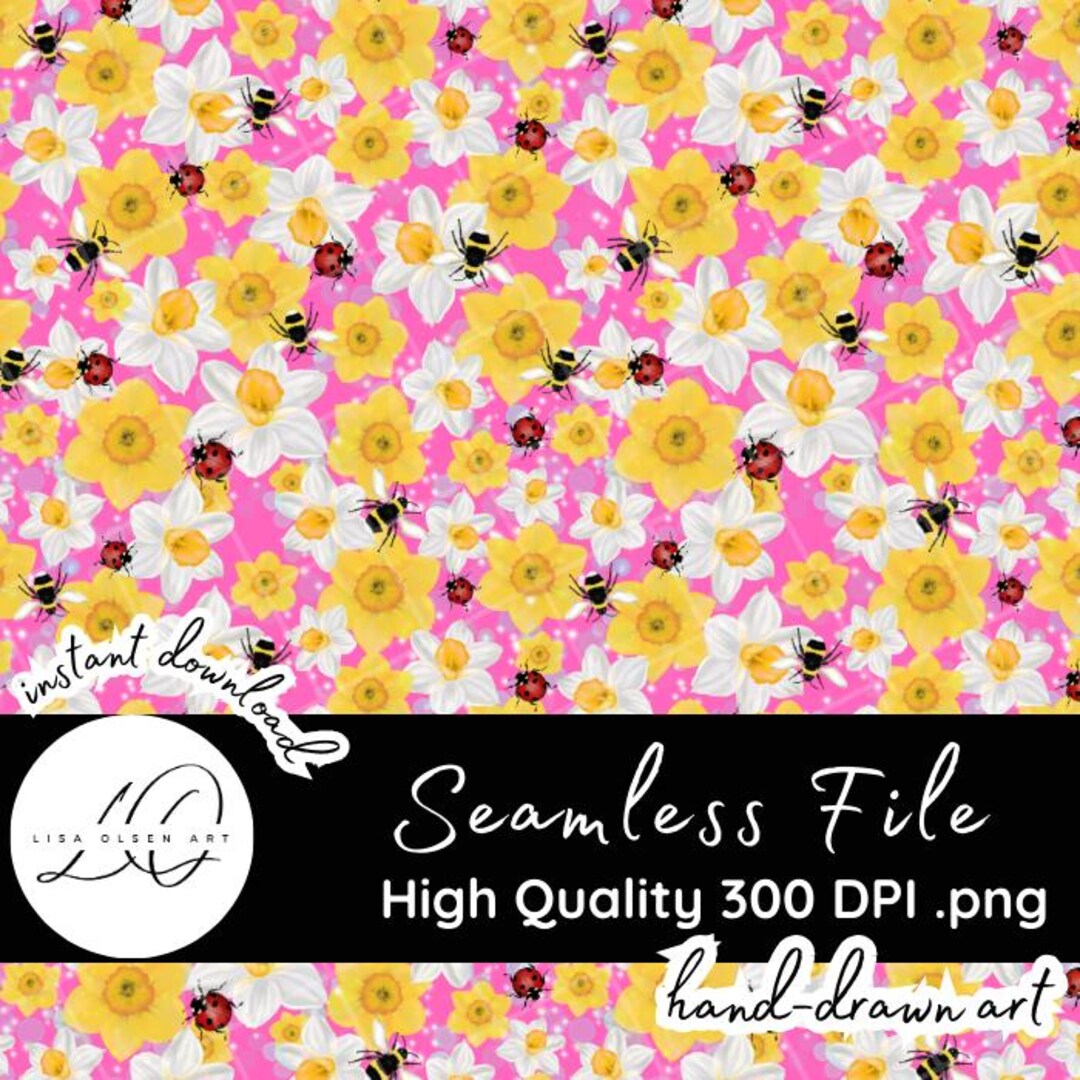 Busy Ladybug Bubble Bee Mini Pink Seamless File 300 DPI .PNG Instant ...