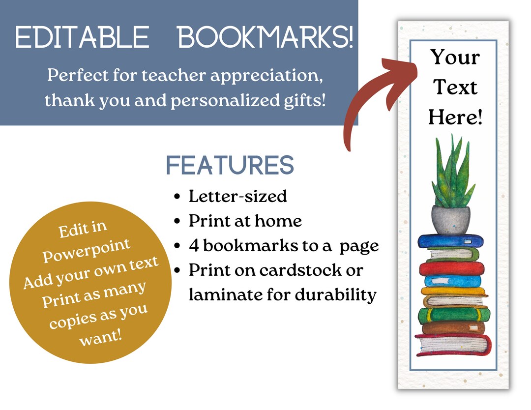 Editable Watercolor Book Stack Bookmark Set (digital Download) - Etsy