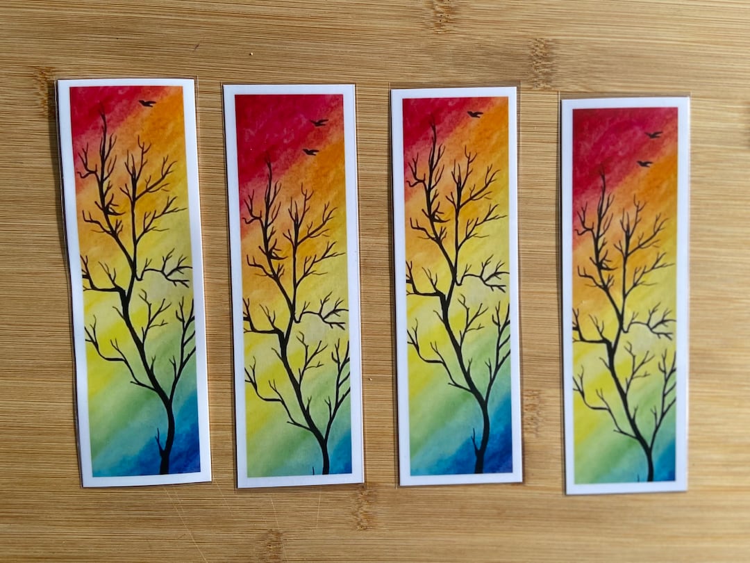 Watercolor Bookmark Rainbow Tree, Print of Original Artwork, Laminated ...