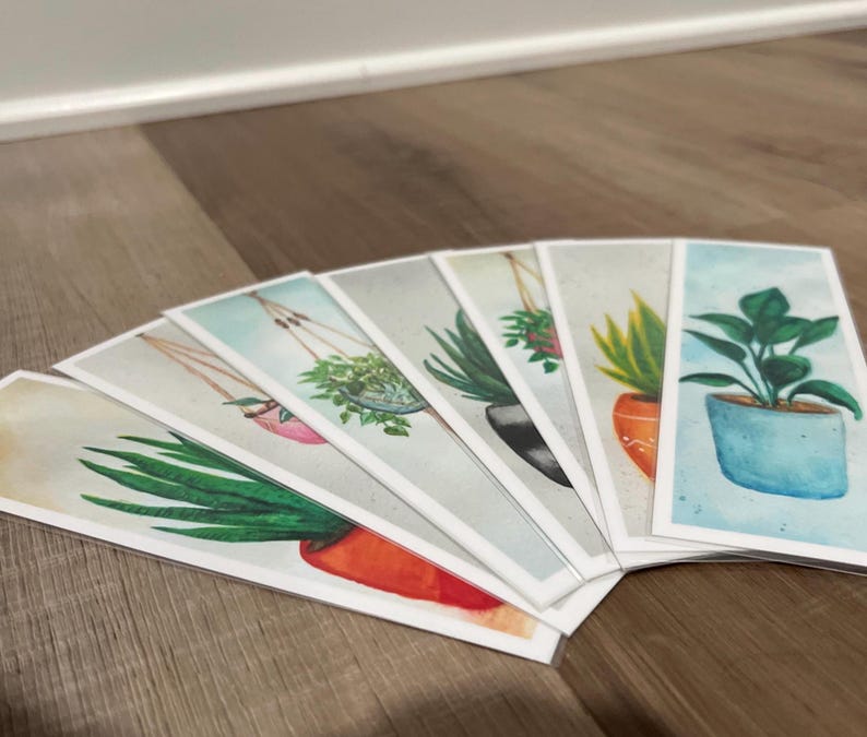 Watercolor Houseplant Laminated Bookmarks, Original Art - Etsy
