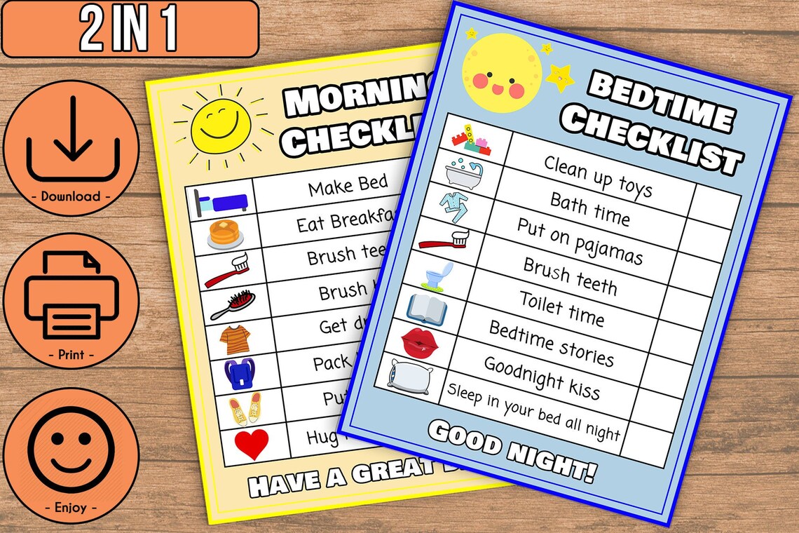 MORNING and BEDTIME CHECKLIST Printable | Morning and Bedtime Chore ...