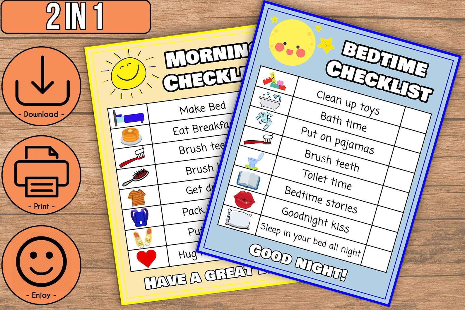 MORNING and BEDTIME CHECKLIST Printable | Morning and Bedtime Chore ...