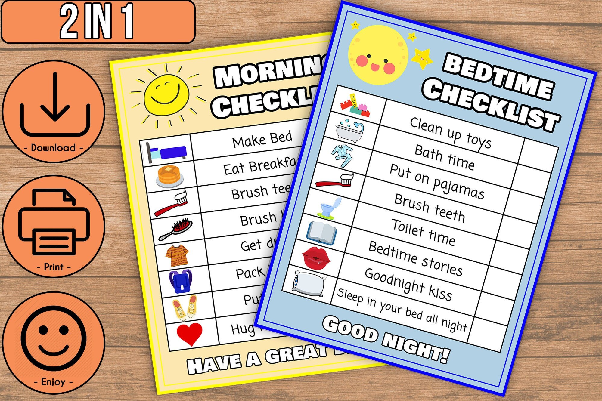 MORNING and BEDTIME CHECKLIST Printable | Morning and Bedtime Chore ...