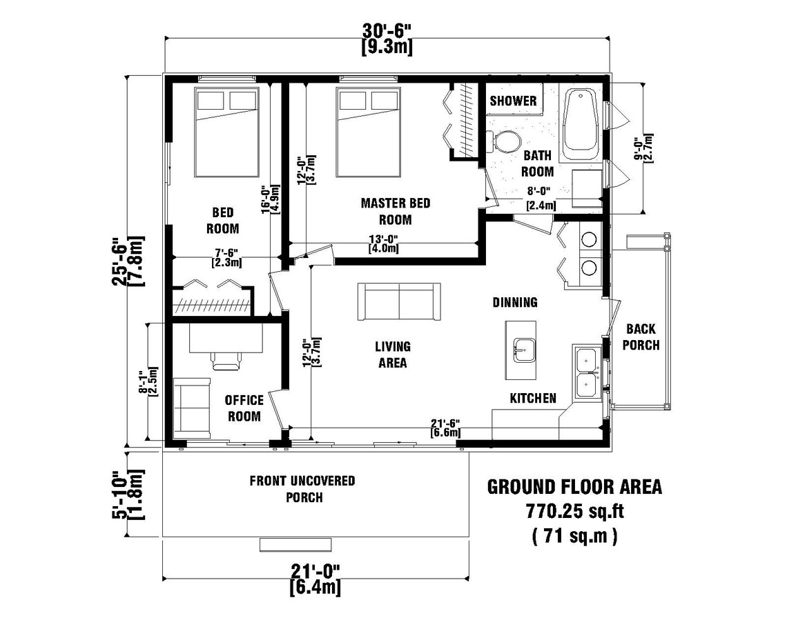 Custom House Plans 2 Bed Room Office Room & 1 Bath Room - Etsy