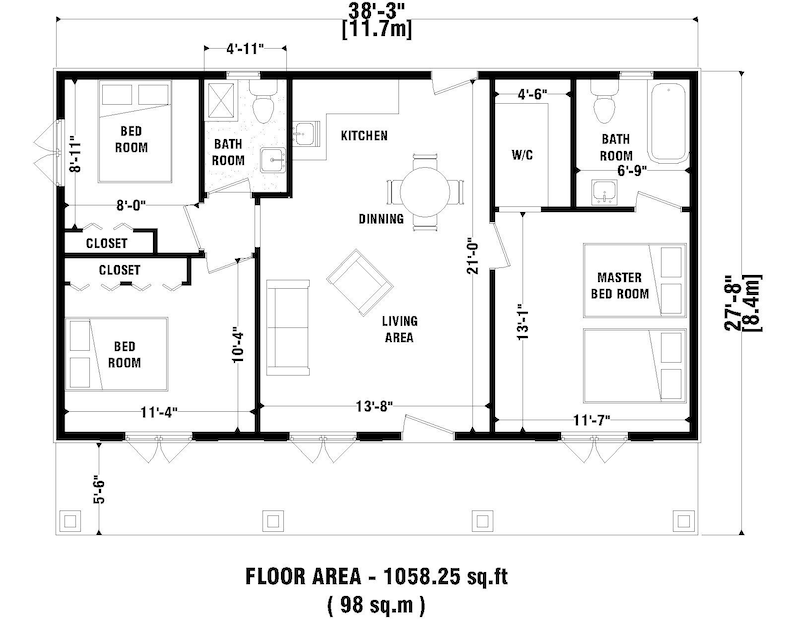 Custom Affordable House Plans 3 Bedroom & 2 Bathroom With - Etsy