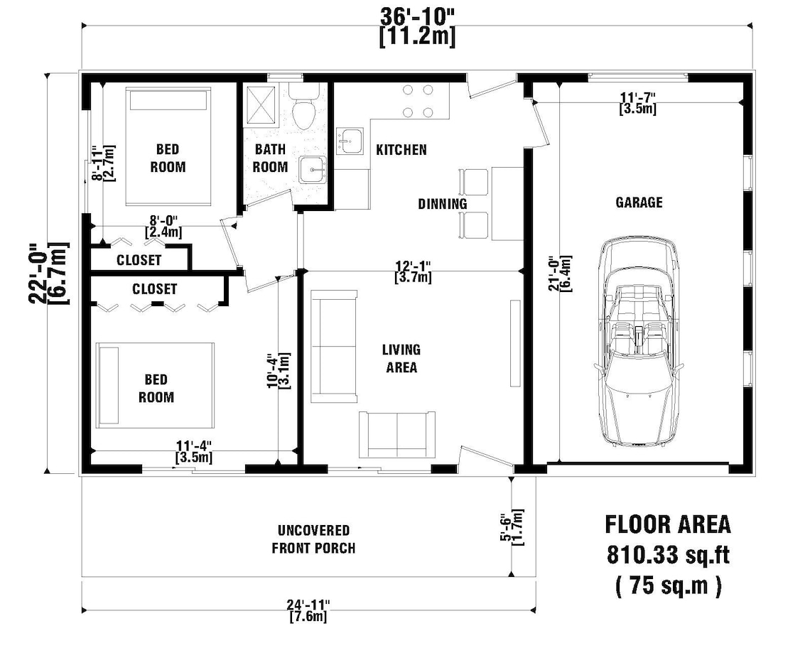 Custom Flat Roof House Plans 2 Bed Room 1 Bath Room & Garage - Etsy