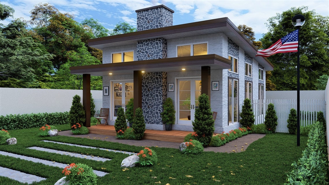 Custom Flat Roof House Plans 3 Bedroom & 2 Bathroom With - Etsy