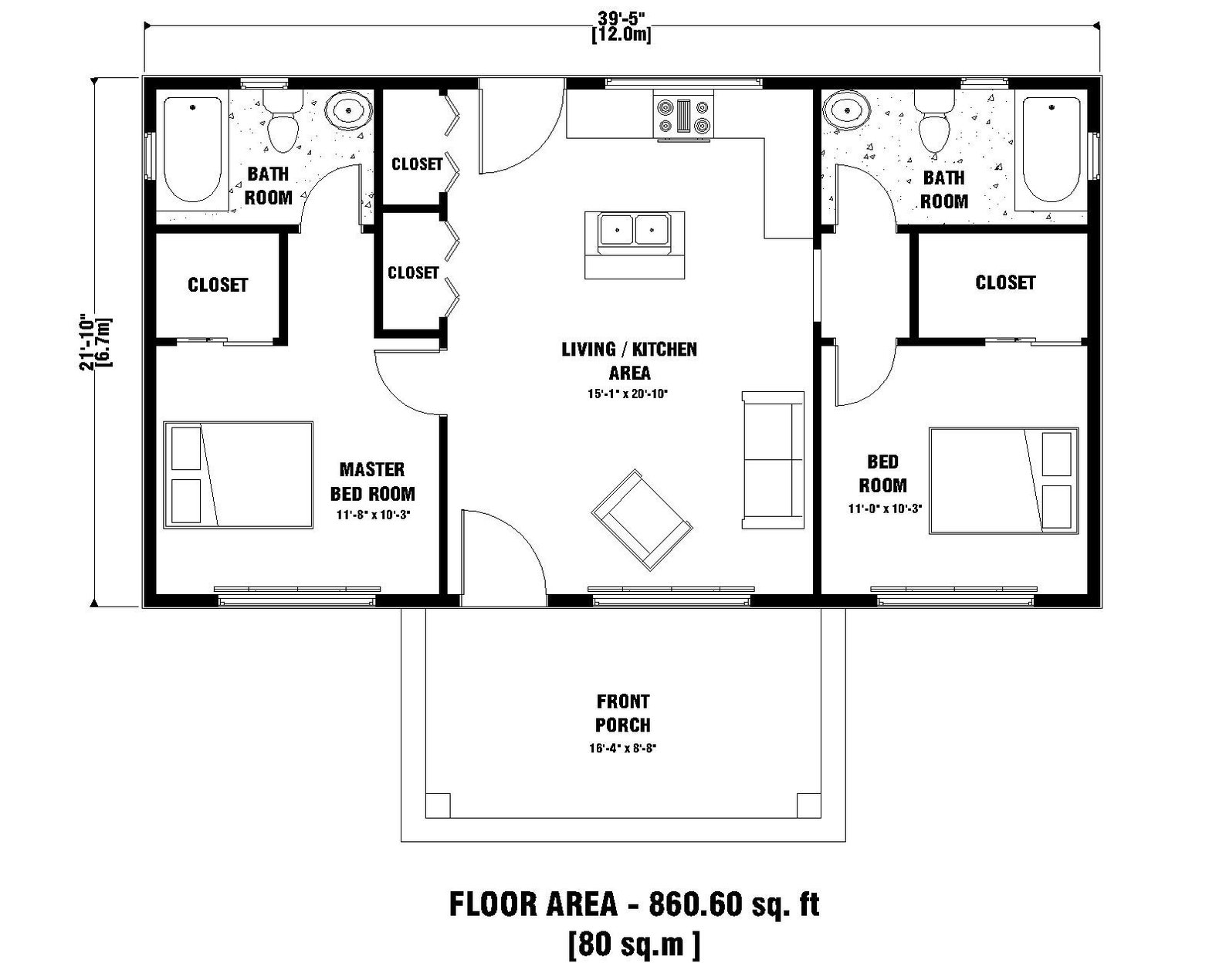 Modern House Plans 2 Bedroom & 2 Bathroom With Free Original - Etsy