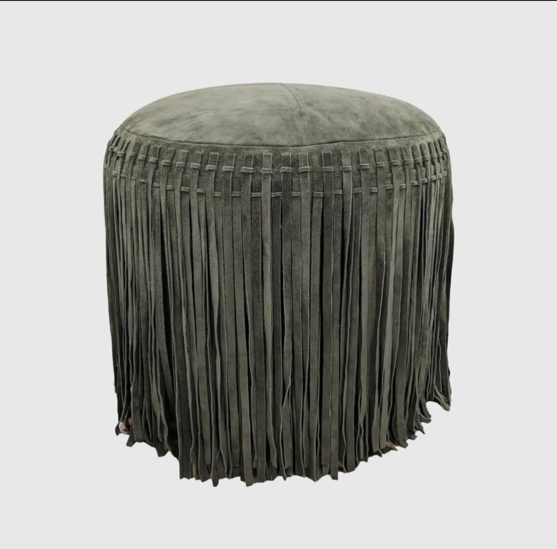 Premium Real Leather Suede Ottoman Pouf With Western Fringe Detail - Etsy