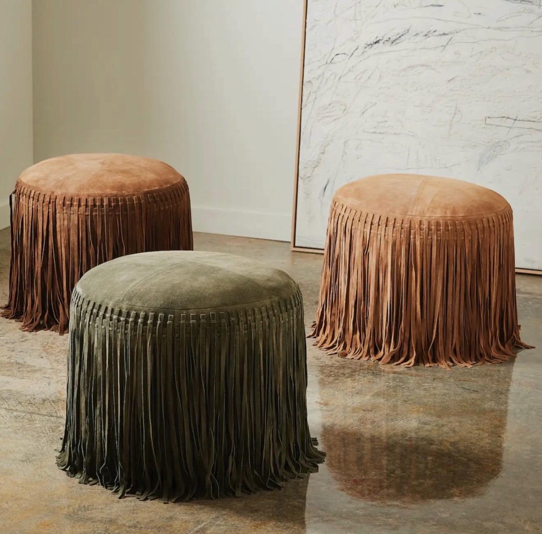 Premium Real Leather Suede Ottoman Pouf With Western Fringe Detail - Etsy