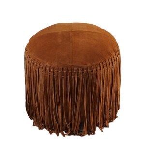 Premium Real Leather Suede Ottoman Pouf With Western Fringe Detail - Etsy