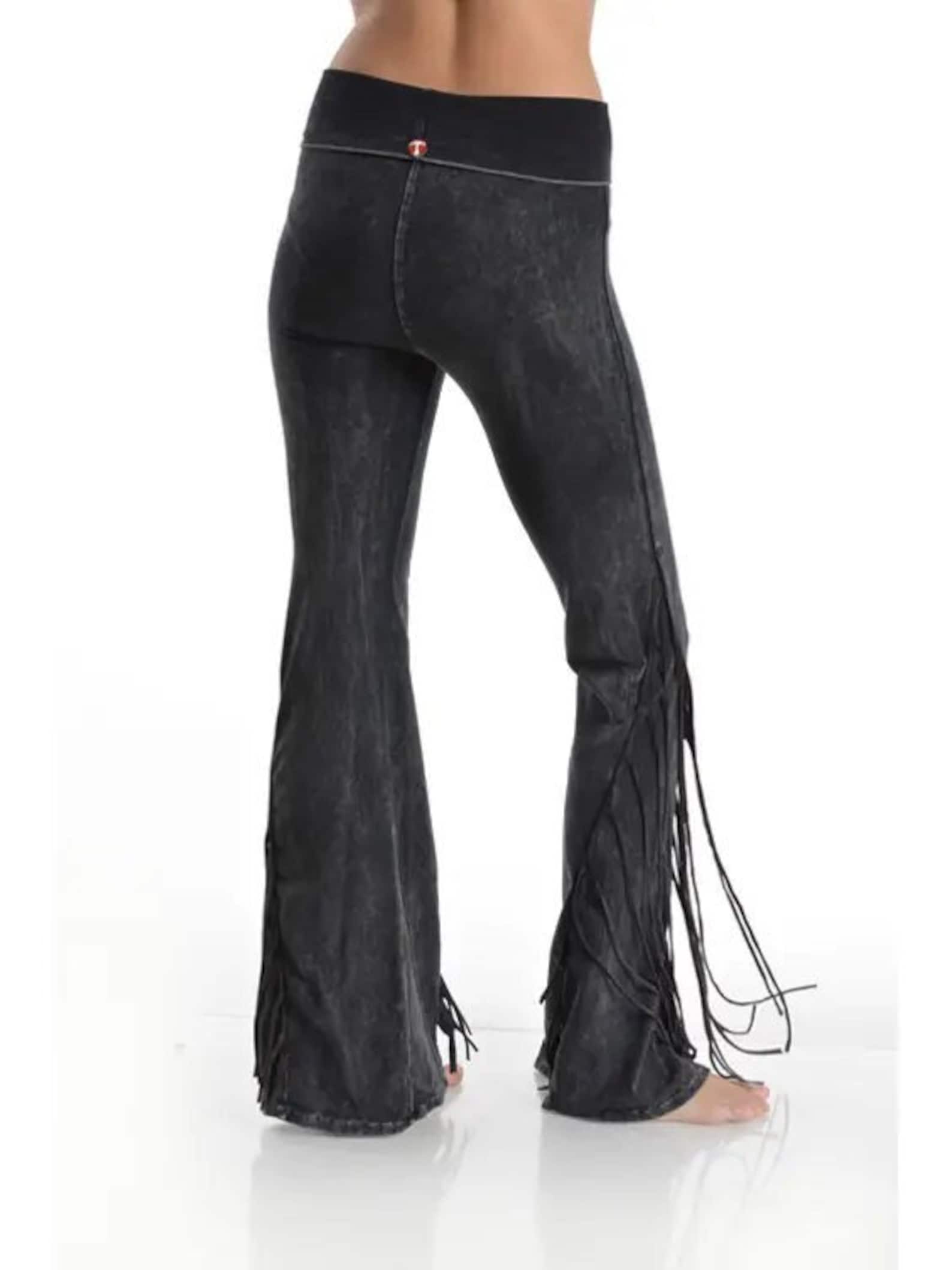 Mineral Wash Fringe Foldover Yoga Pants – Boho Tassel Leggings for ...