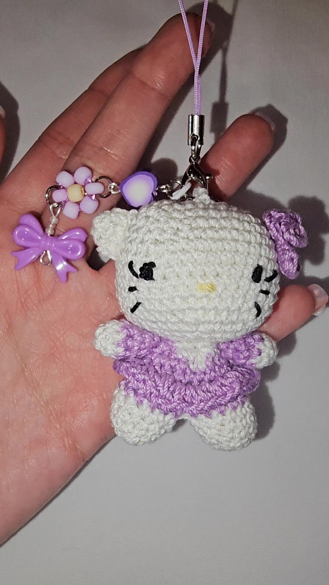 Hello Kitty Sanrio Handmade Amigurumi Crochet Keychain Purple Rope ...