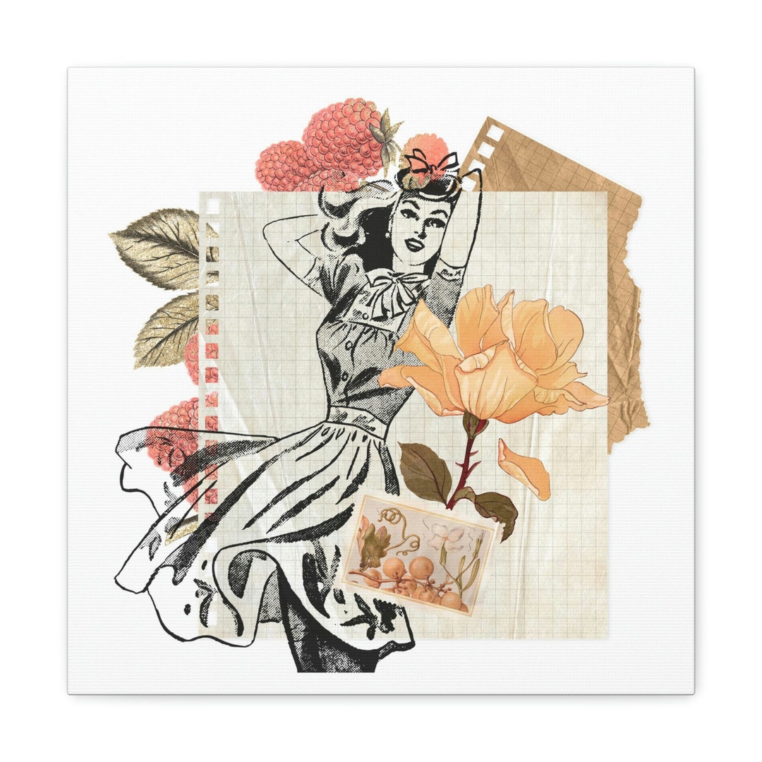 Vintage Woman Ephemera Collage Canvas Print Rose and Lace - Etsy