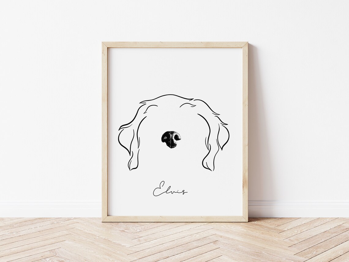 Custom Nose Print Line Art Pet Ears Portrait Minimalistic Pet - Etsy