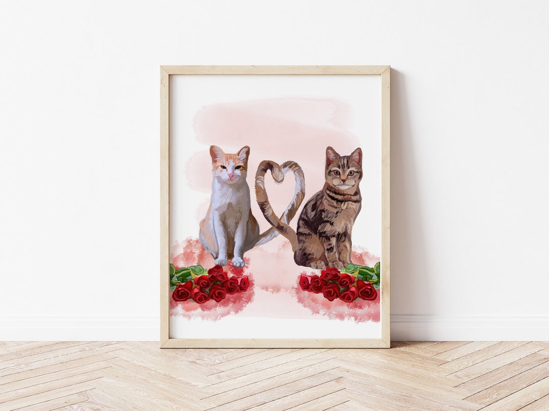 Digital Download Valentines Print, Valentines Day Animals Decor, Cat ...