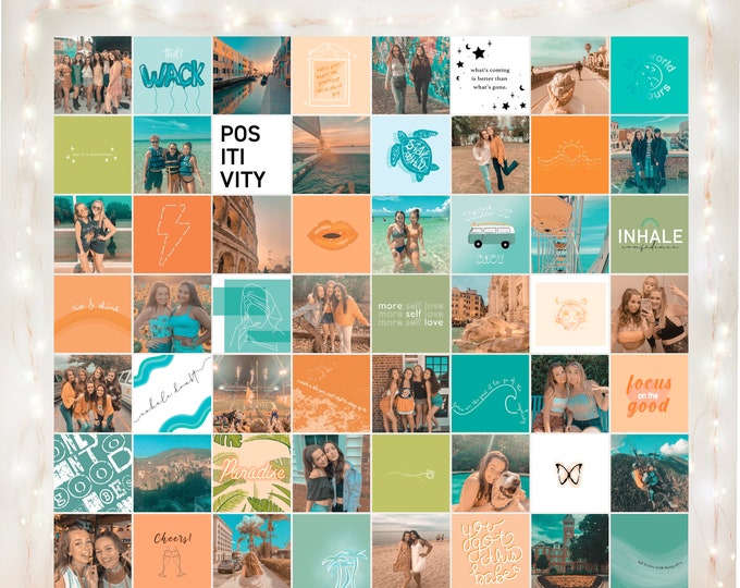 Personalized Wall Collage Kit Preset Beach Teal Orange Aesthetic Trendy