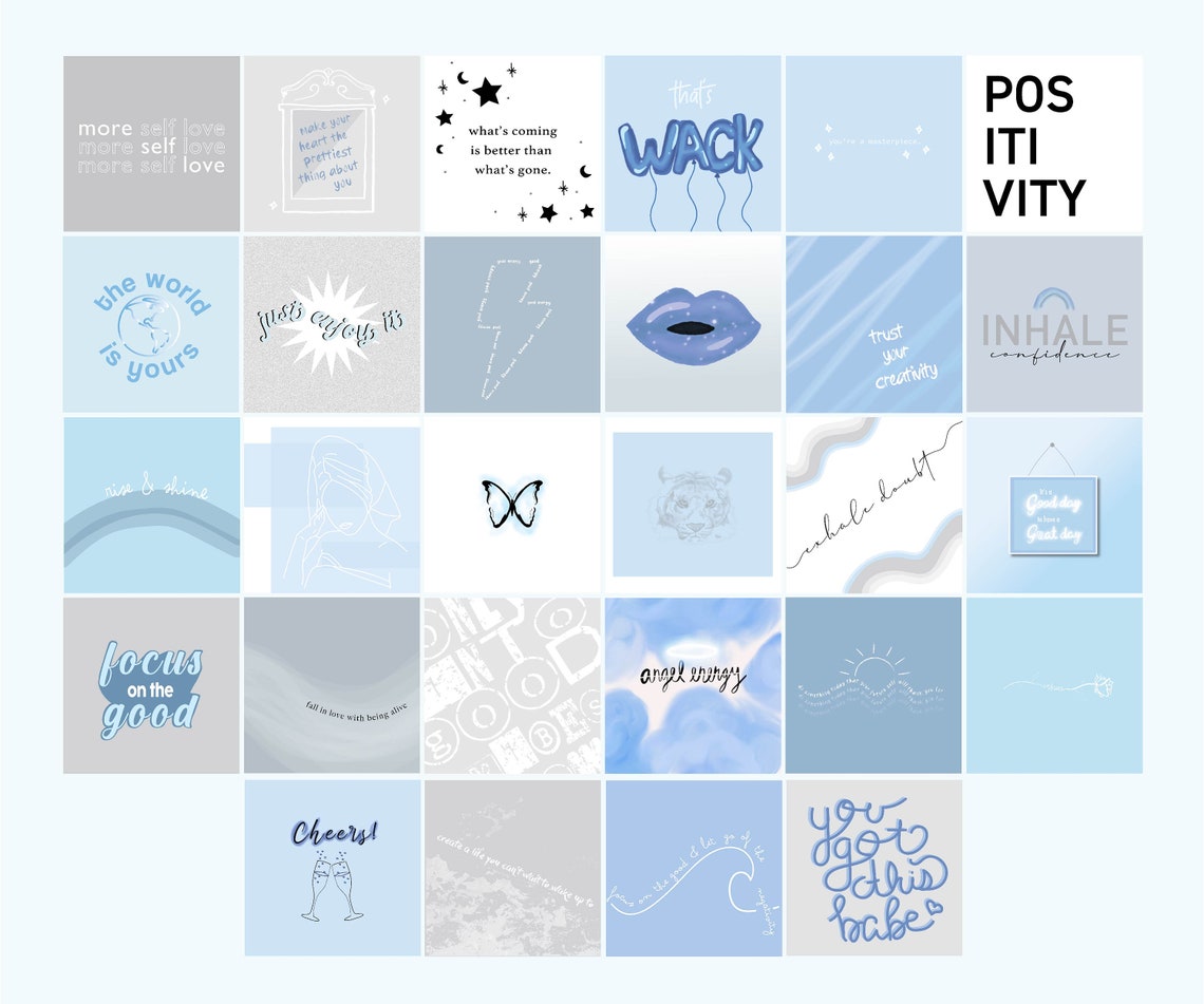 Personalized Wall Collage Kit Preset Blue Gray Aesthetic Etsy