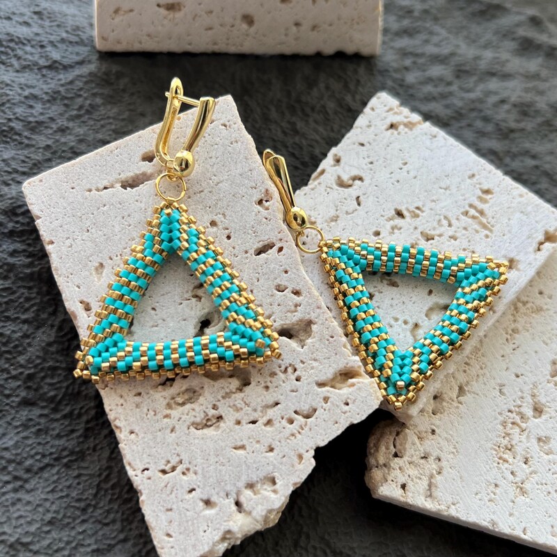 Beaded Triangle Earrings - Etsy