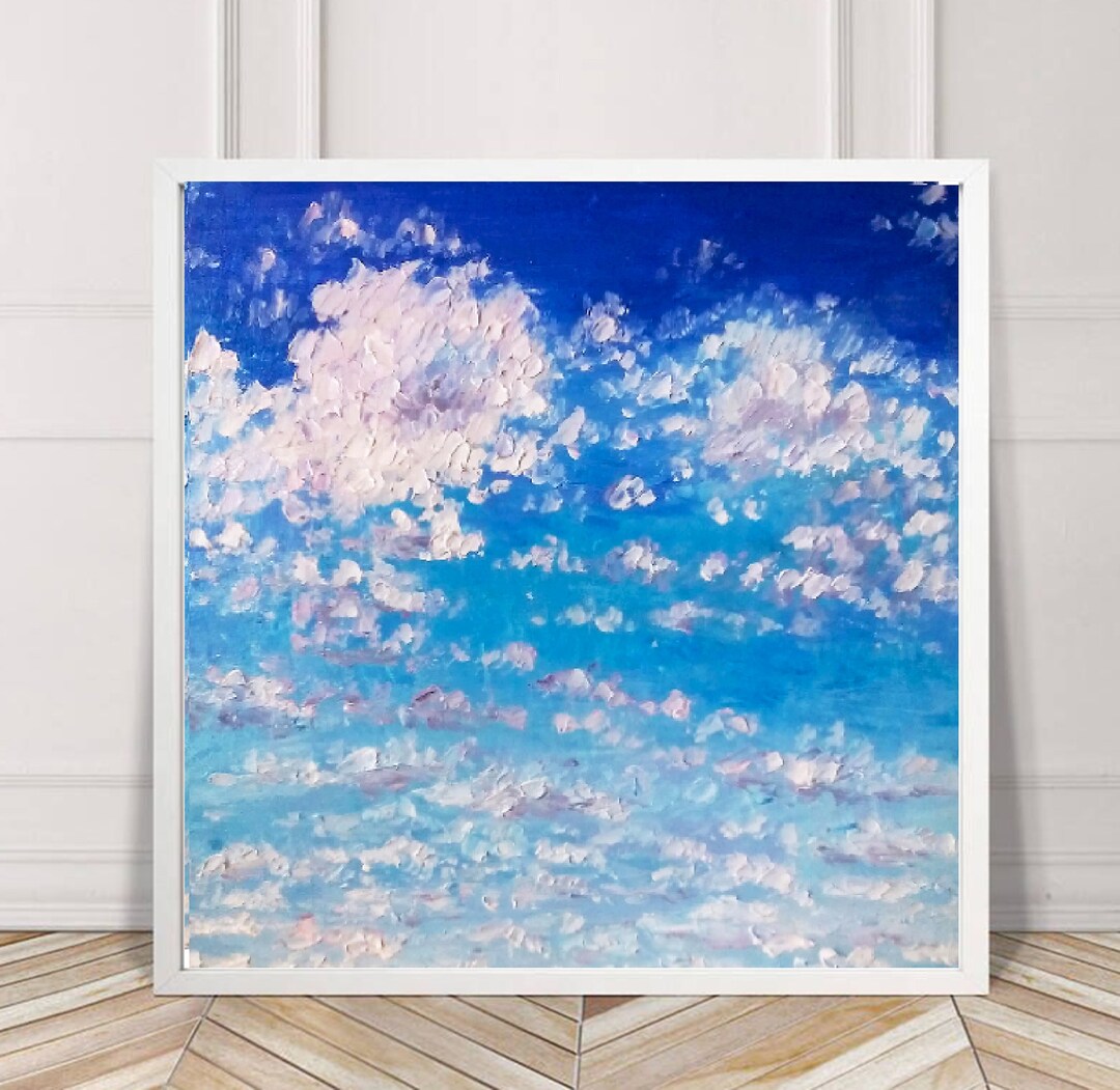 Clouds Painting Blue Sky Art Pink Clouds Painting Bedroom Wall - Etsy