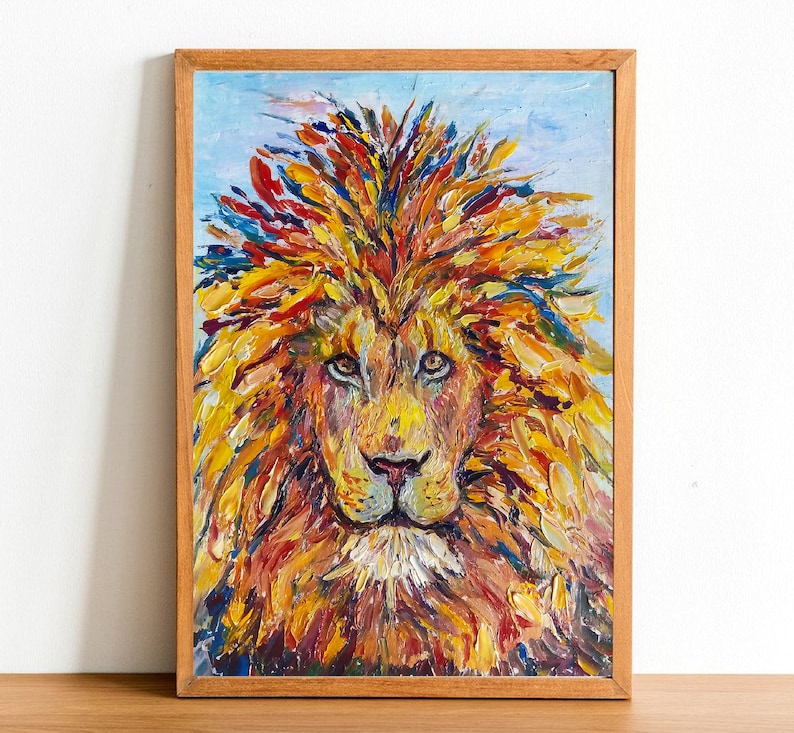 Lion Oil Painting Original Artwork Lion Head Painting Wildlife - Etsy