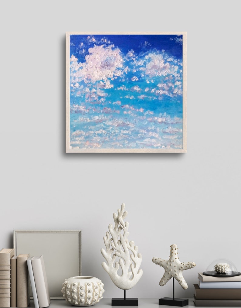 Clouds Painting Blue Sky Art Pink Clouds Painting Bedroom Wall - Etsy