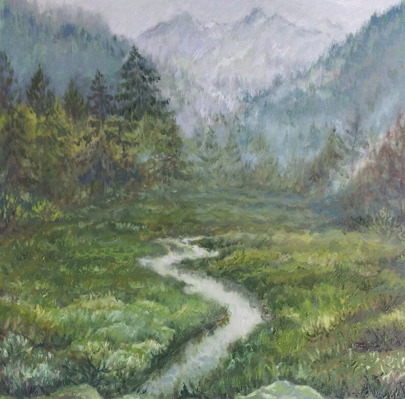 Mountains Landscape Oil Painting Forest Original Art Creek Painting ...