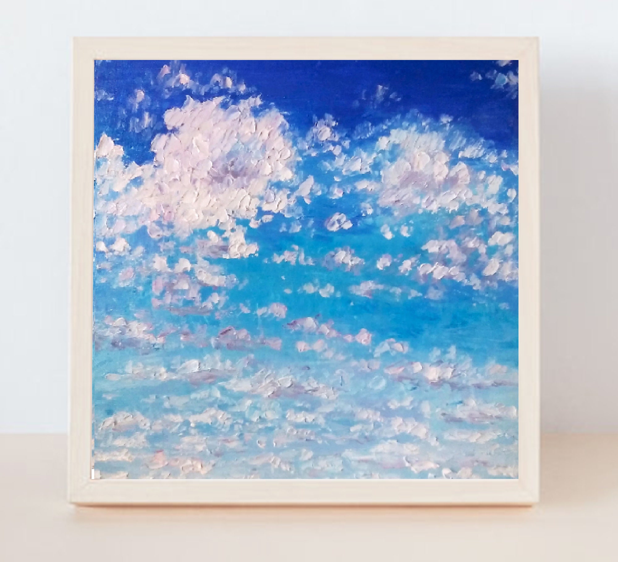 Clouds Painting Blue Sky Art Pink Clouds Painting Bedroom Wall Art ...