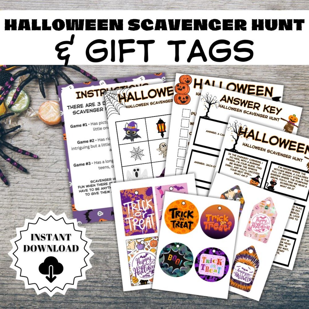 Halloween Scavenger Hunt Printable Bundle: 3 Games + Gift Tags (instant ...