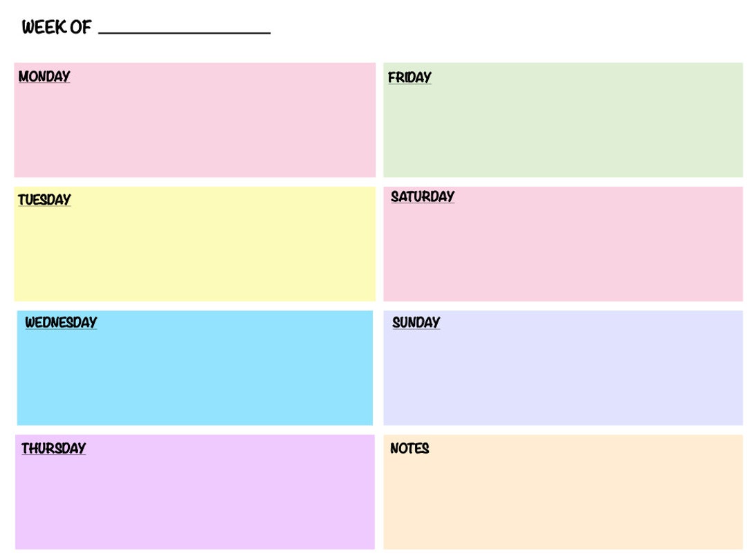 Rainbow Weekly Template - Etsy