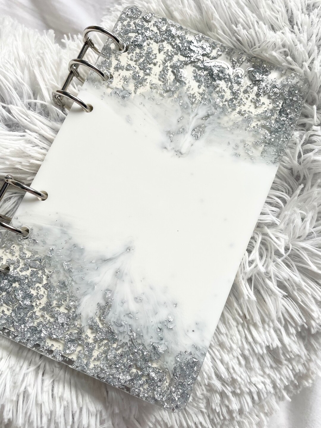White and Silver A6 Resin Notebook With Reusable Book Covers - Etsy
