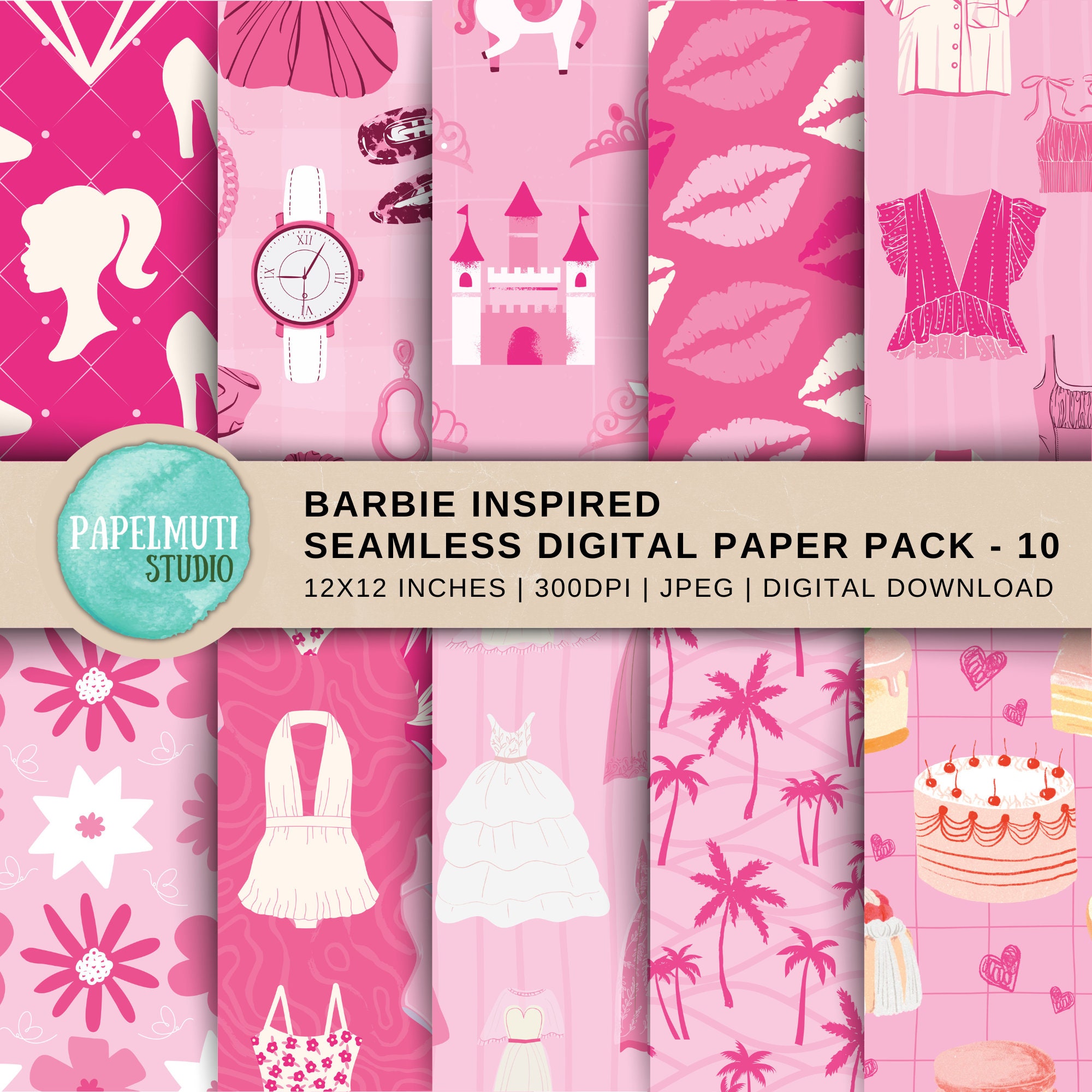 Barbie Inspired Digital Paper, Scrapbook Paper, Seamless Pattern for ...