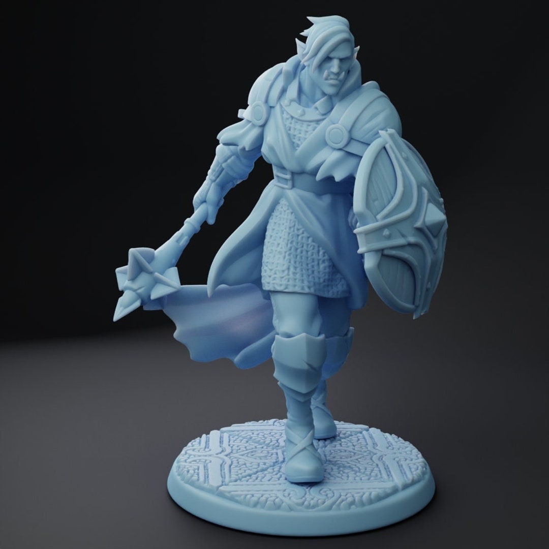 Denthir Elf Fighter Cleric Mini W/ Mace or Polearm D&D Resin 28mm 32mm ...