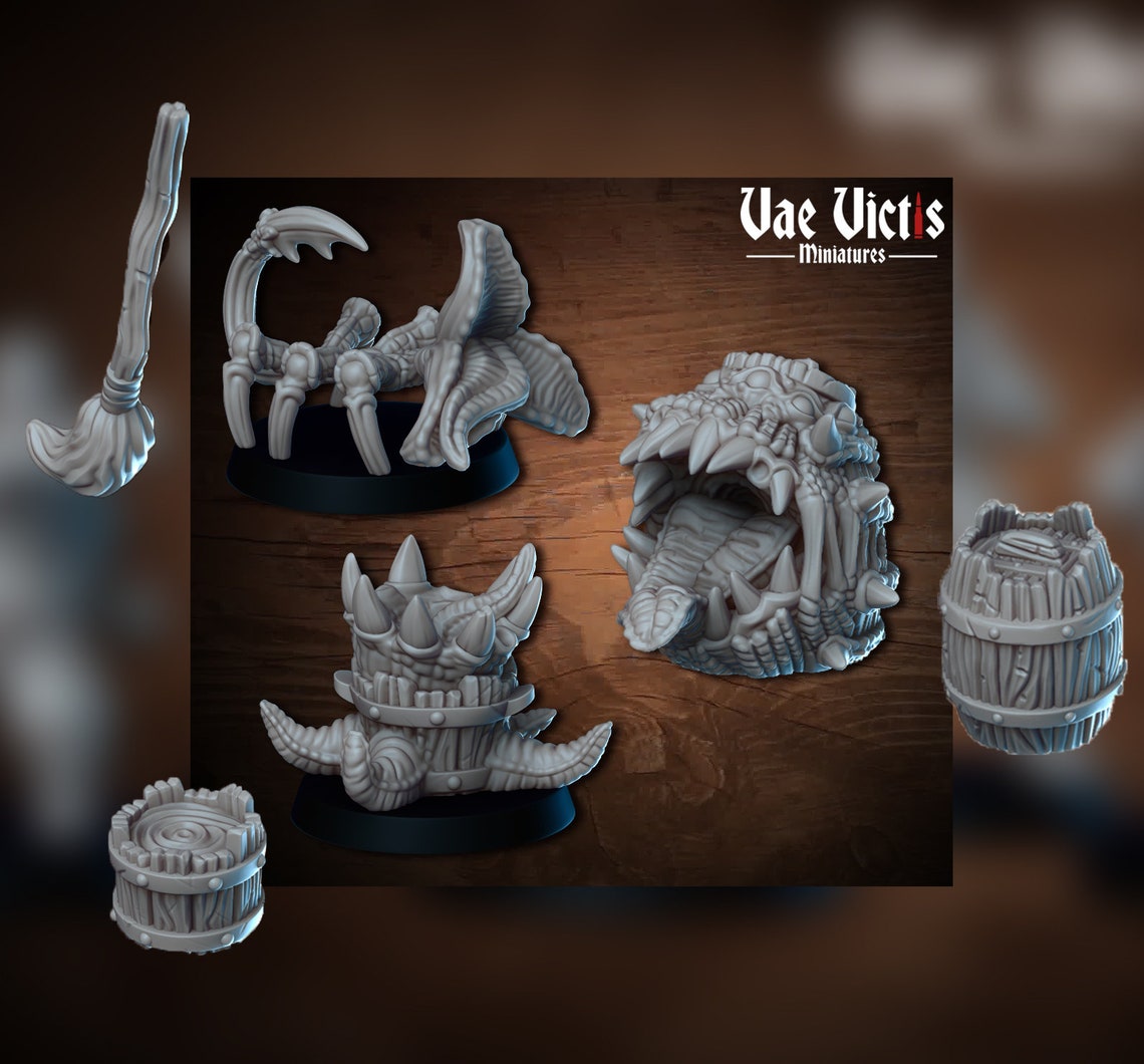 Mimics Barrel Mop and Bucket D&D 3D Resin Print Miniature - Etsy