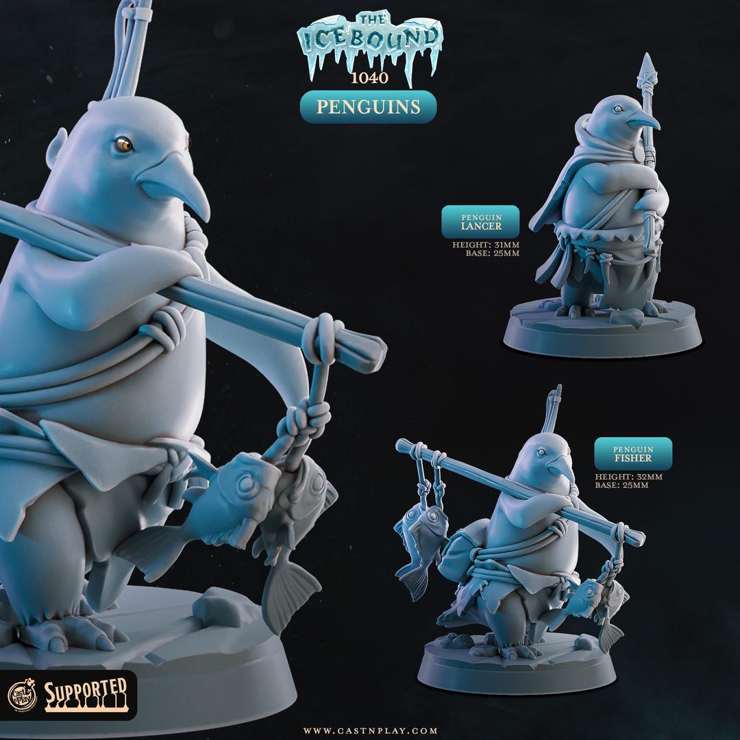 Penguin Folk Fishers Artic D&D Resin 28mm or 32mm Heroic Miniature ...