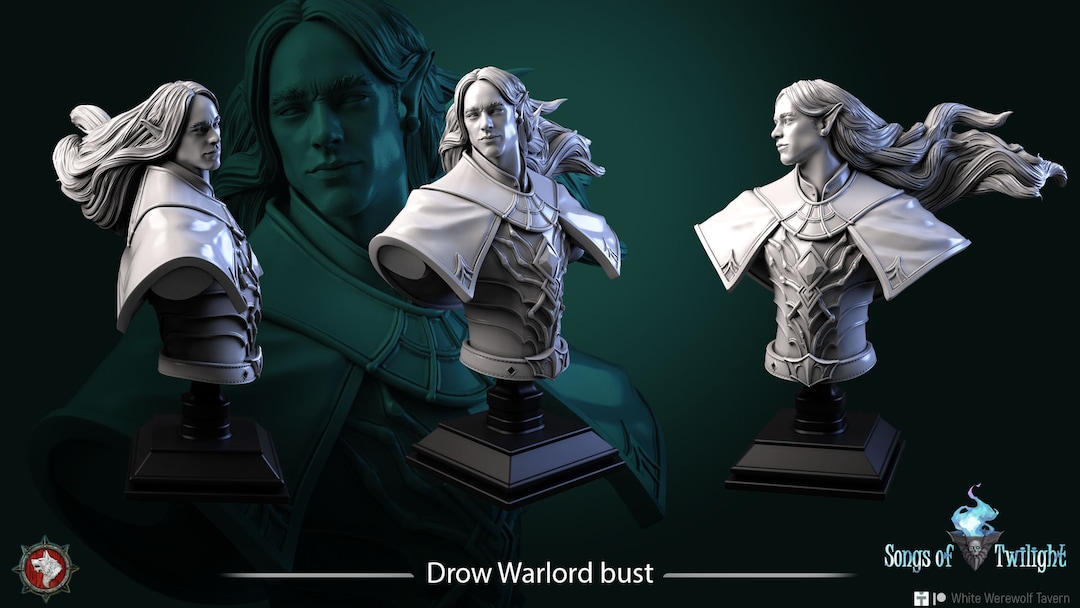 Drow Warlord Bust Resin Minis D&D Dungeons and Dragons Pathfinder Dnd ...