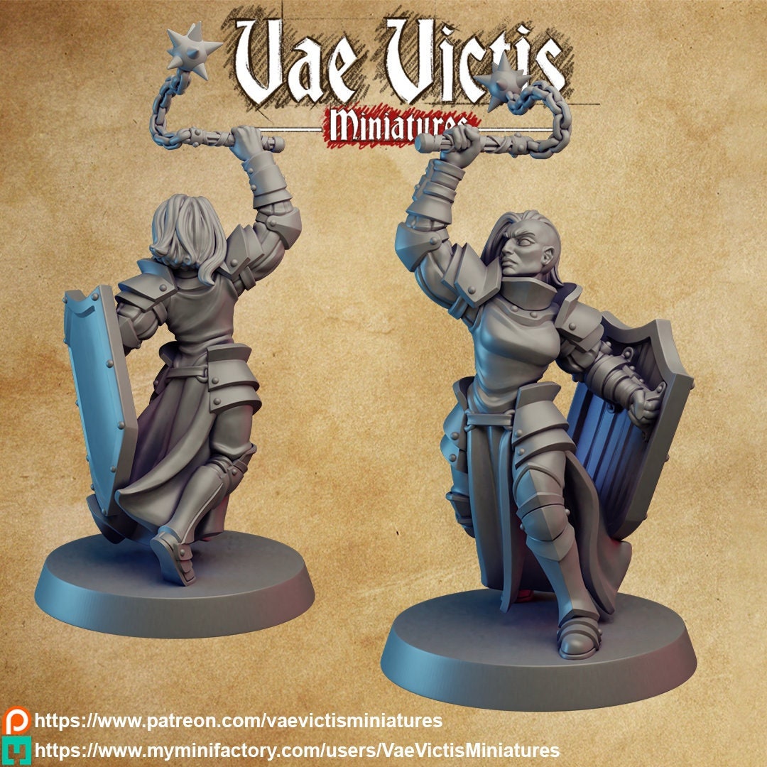 Female Paladin / Cleric Mini W/ Flail 28mm 32mm D&D Miniature Dungeons ...