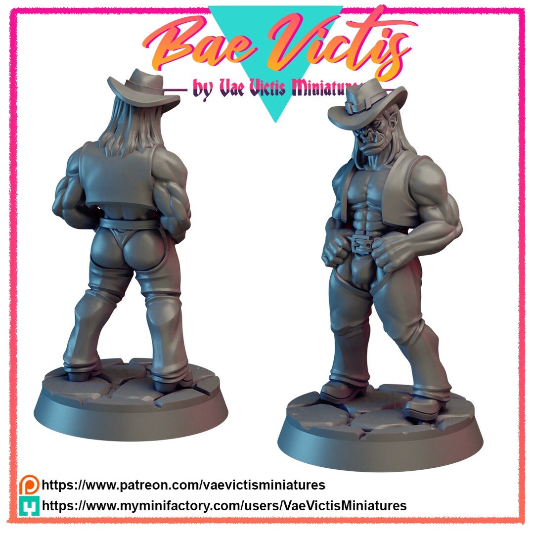 Half-orc Cowboy Pinup Stripper Bae Victis 28mm or 32mm D&D Resin Miniature Dungeons and Dragons ...