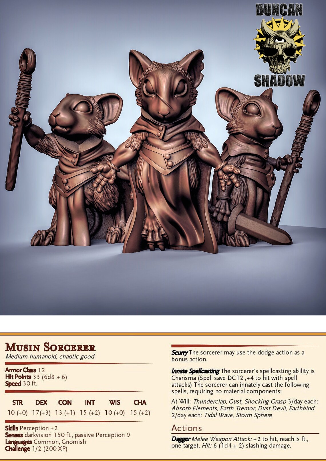 Mousling Musin Sorcerer Creatures 28mm D&D Miniatures 3D Resin - Etsy