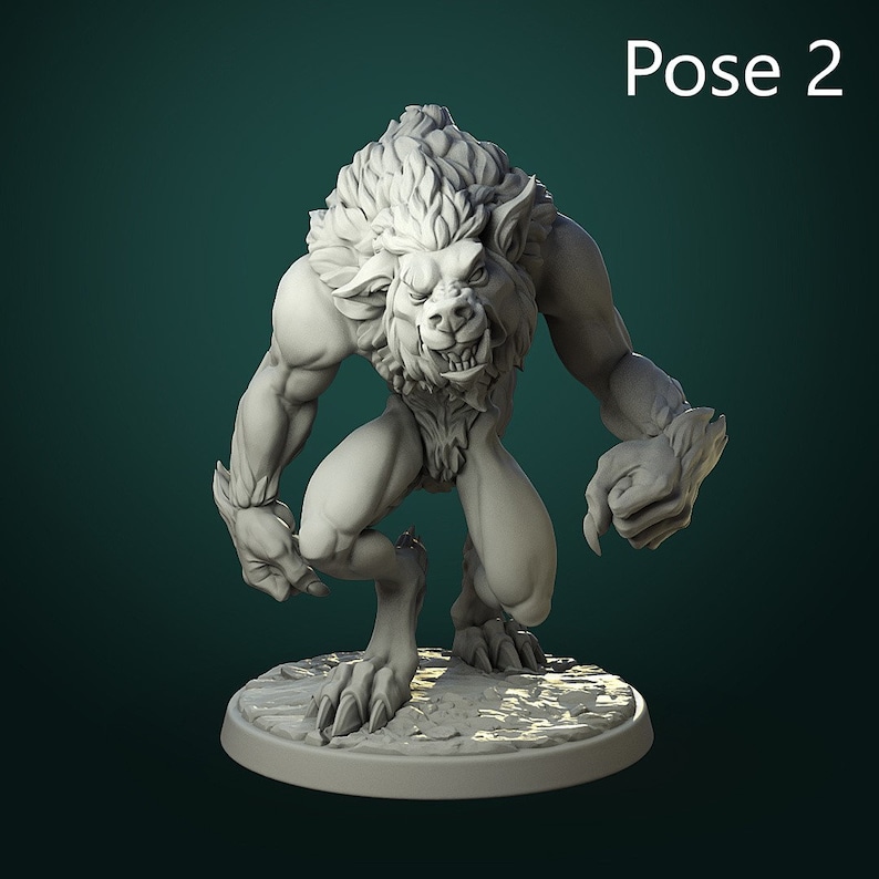 Werewolf Figures (4 Poses) 28mm or 32mm Miniatures Dungeons and Dragons ...